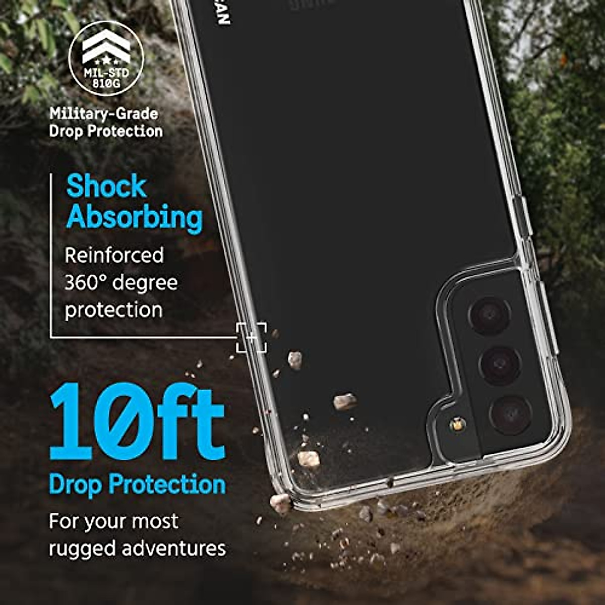 Pelican Samsung Galaxy S21 Case with Screen Protector [Wireless Charging Compatible] [10FT MIL-Grade Drop Protection] Shockproof Phone Case Cover for S21 5G with 9H Glass Film, Anti-Yellowing - Clear
