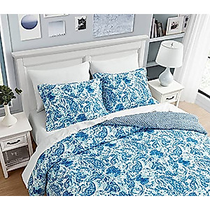 Poppy & Fritz - King Comforter Set, Reversible Cotton Bedding with Matching Shams, Medium Weight for All Seasons (Brooke Blue, King)