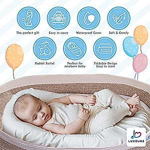 LUXEURS Diaper Changing Basket - Shelf Basket - Extra Large in Size - Cotton Rope Changing Table Topper Storage Basket, Thick Foam Pad with Removable Cotton Cover - Storage Bag