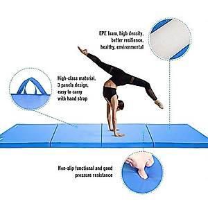 RitFit Upgraded Folding Exercise Mat, 2 Inch Thick Gymnastics Mat with Carrying Handles for Yoga, MMA, Stretching, Core Workouts and Home Gym Protective Flooring (Sky Blue(4' x 8'))