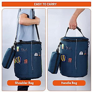 BERYA Knitting Bag Yarn Storage, Crochet Bag Organizer, Yarn Bag and Crochet Tote, Durable Knitting Bag for Crochet Hooks Needles Knitting Kit for Beginners (Denim Blue)