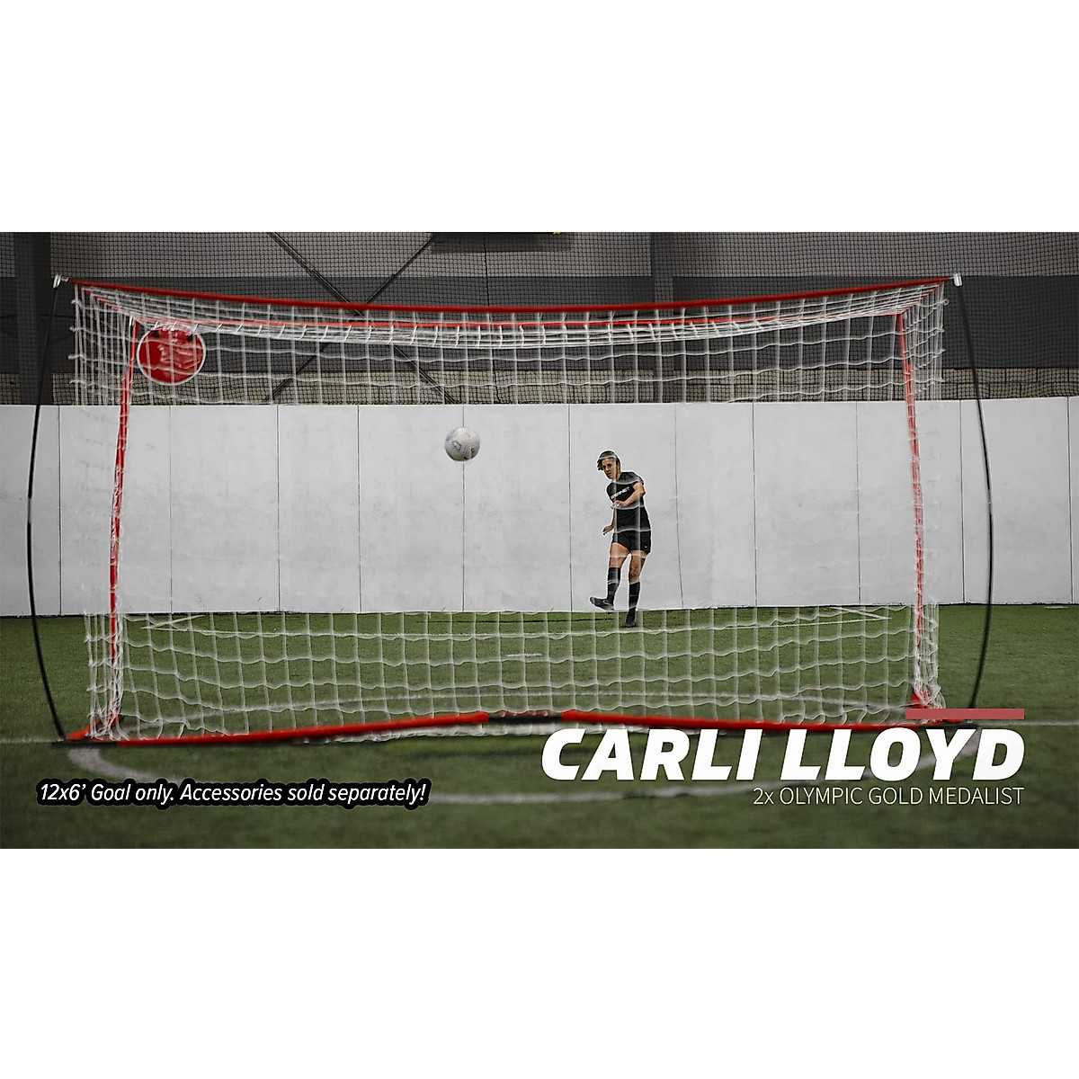 PowerNet Carli Lloyd Soccer Goal | Portable Net Collapsible Metal Base | Quick Setup Ultra Portable | Full Size Framed Soccer Goal | 1 Goal + 1 Carry Bag (12X6 FT)