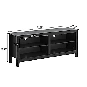 Panana TV Stand, 4 Cubby TV Stand for 65 inch TV, Farmhouse Television Stands Entertainment Center Media TV Table Stand for Living Room Bedroom (Black 59 inch)