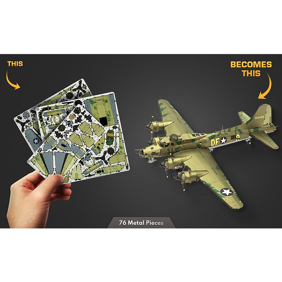 Fascinations Metal Earth B-17 Flying Fortress Color 3D Metal Model Kit Bundle with Tweezers