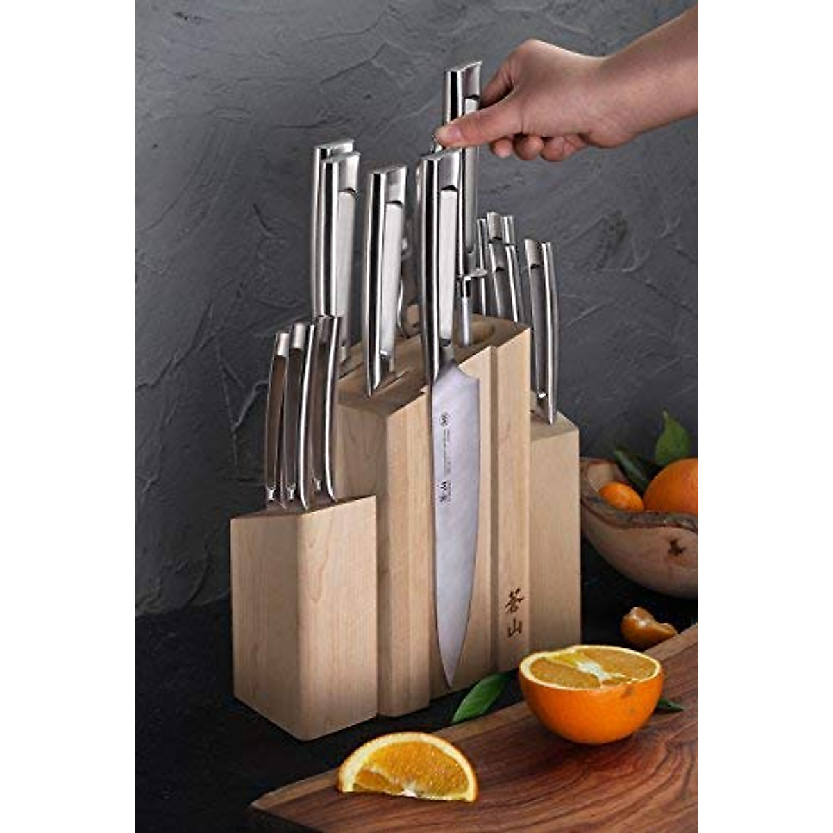 Cangshan TN1 Series 1021967 Swedish 14C28N Steel Forged 14-Piece DENALI Magnetic Knife Block Set, Maple