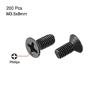 uxcell M3.5 x 8mm Phillips Screw Fastener Black for Laptop PC TV Fan Switch 200pcs