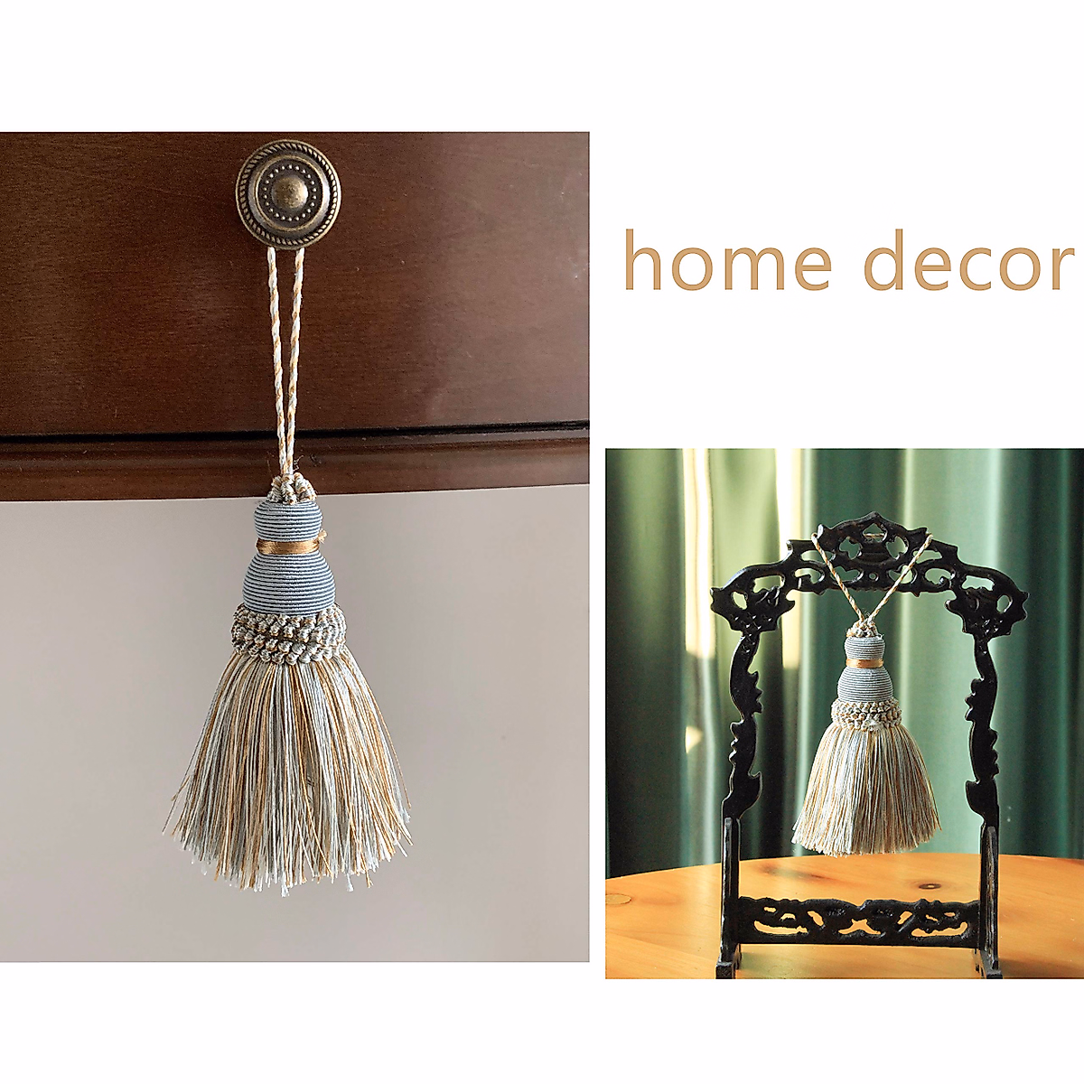 BEL AVENIR Mix Blue Tassels Key Tassel with Loops Handmade Craft Charms DIY Accessories Elegant Soft Making Curtain Home Decoration (Mix Blue, 2 pcs)