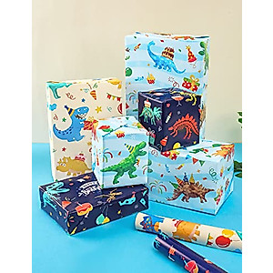 WERNNSAI Dinosaur Wrapping Paper - 10 Sheets Dinosaur Gift Wrapping Paper for Boys Girls 3 Styles Patterns Wrap Paper Rolls Happy Birthday Wrapping Paper Dino Party Favor Present (20’’ x 27’’/ Sheet)