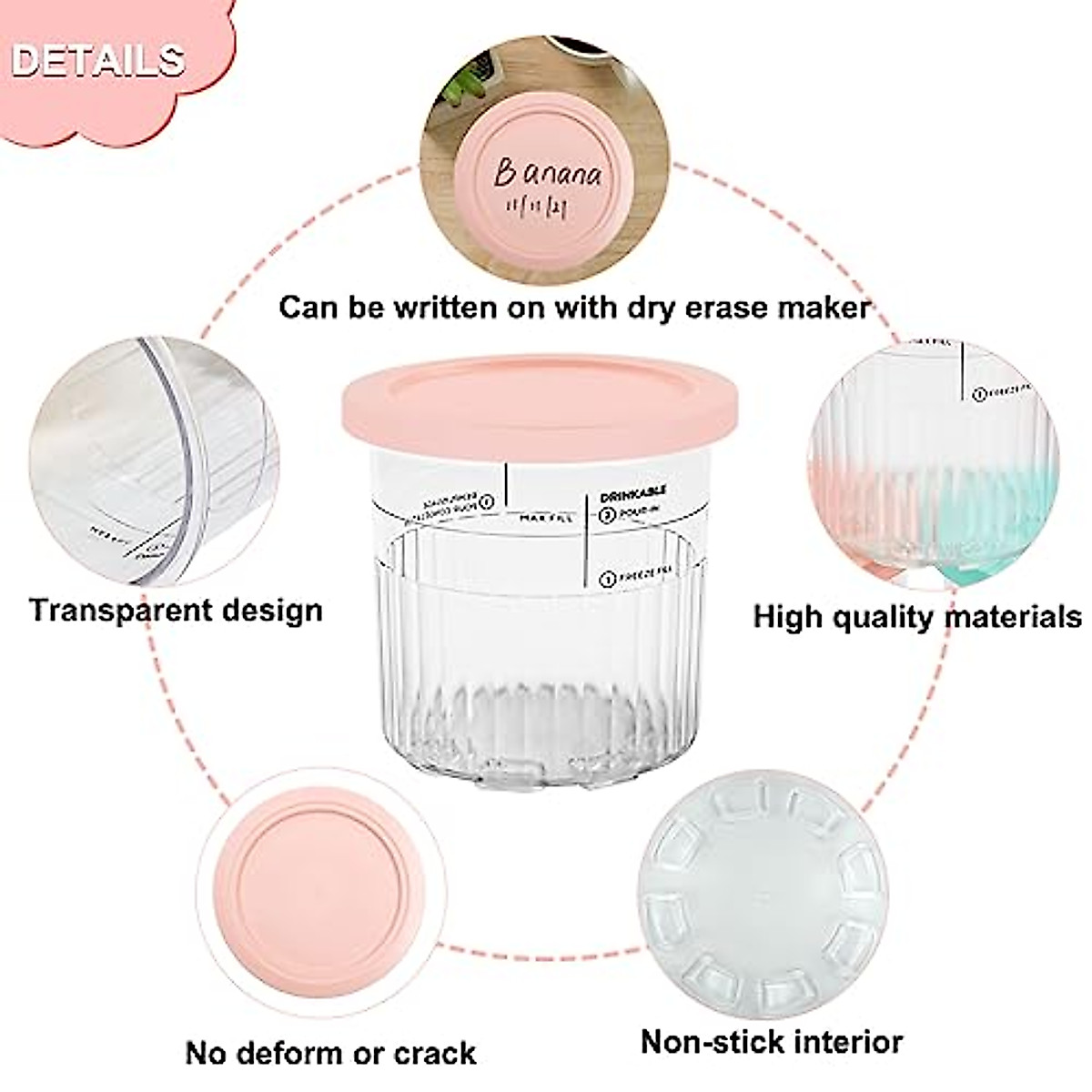 YQL 24oz Containers Replacement for Ninja Creami Deluxe Pints and Lids,Compatible with Ninja NC501 NC500 Series Creami Deluxe ice Cream Makers Dishwasher Safe(4 Pack)