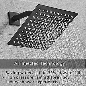 JingGang Matte Black Shower Faucet Rain Shower Head Shower Faucets Sets Complete Bathroom Rainfall Shower System, Single Function Shower Trim Kit with Rough-in Valve