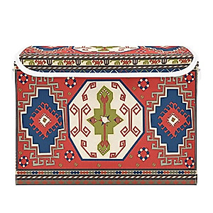 linqin Towel Storage Box with Lid for Shelves Persian Carpet Tribal Texture Storage Containers Collapsible Photo Box