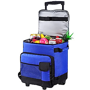 Rolling Cooler with Wheels and Handle - SAKKCA 50-Can Leakproof Collapsible Large Soft Rolling Cooler Bag Insulated with Removable Liner for Beach Camping Patio Road Trip Outdoor Activities