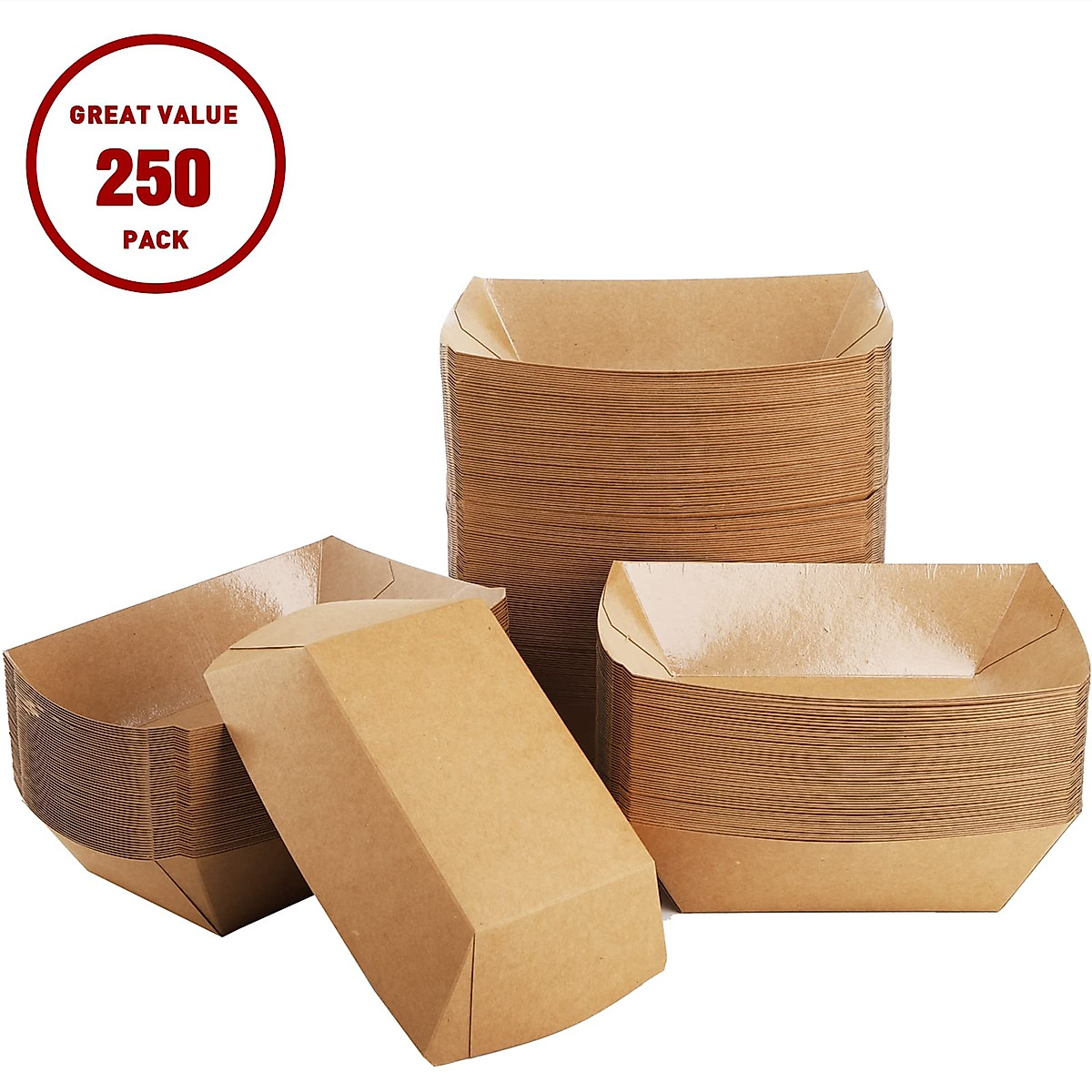 DEAYOU 250 Pack Paper Food Boats, 2 LB Paperboard Serving Basket, Food Snack Container for Party, Concession Stands