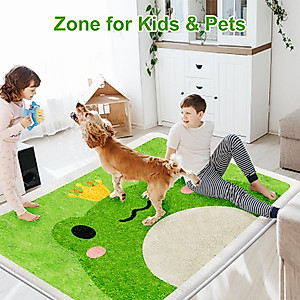 Kids Rug, 4'x6' Cute Frog Bath Mat Non Slip Soft Washable Area Rug Baby Carpet Play Floor Mat Green Shower Rug Nursery Rugs for Living Room Bedroom Playroom Bathroom Classroom Kitchen Kids Room Decor