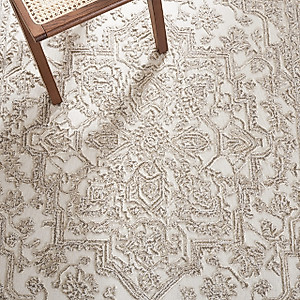 SAFAVIEH Trace Collection Area Rug - 8' x 10', Ivory & Natural, Handmade Wool, Ideal for High Traffic Areas in Living Room, Bedroom (TRC302A)
