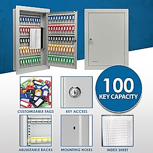 Barska CB13534 Key Lock 100 Position in Wall Adjustable Key Cabinet Lock Box Flange Gray,Grey