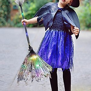 Halloween Witch Broom with LED Light Witches Broomsticks Cosplay Props Costume Accessory Light Up Witch Broom Decor Glow in The Dark Witch Broom for Halloween Party Props Decorations (Black)