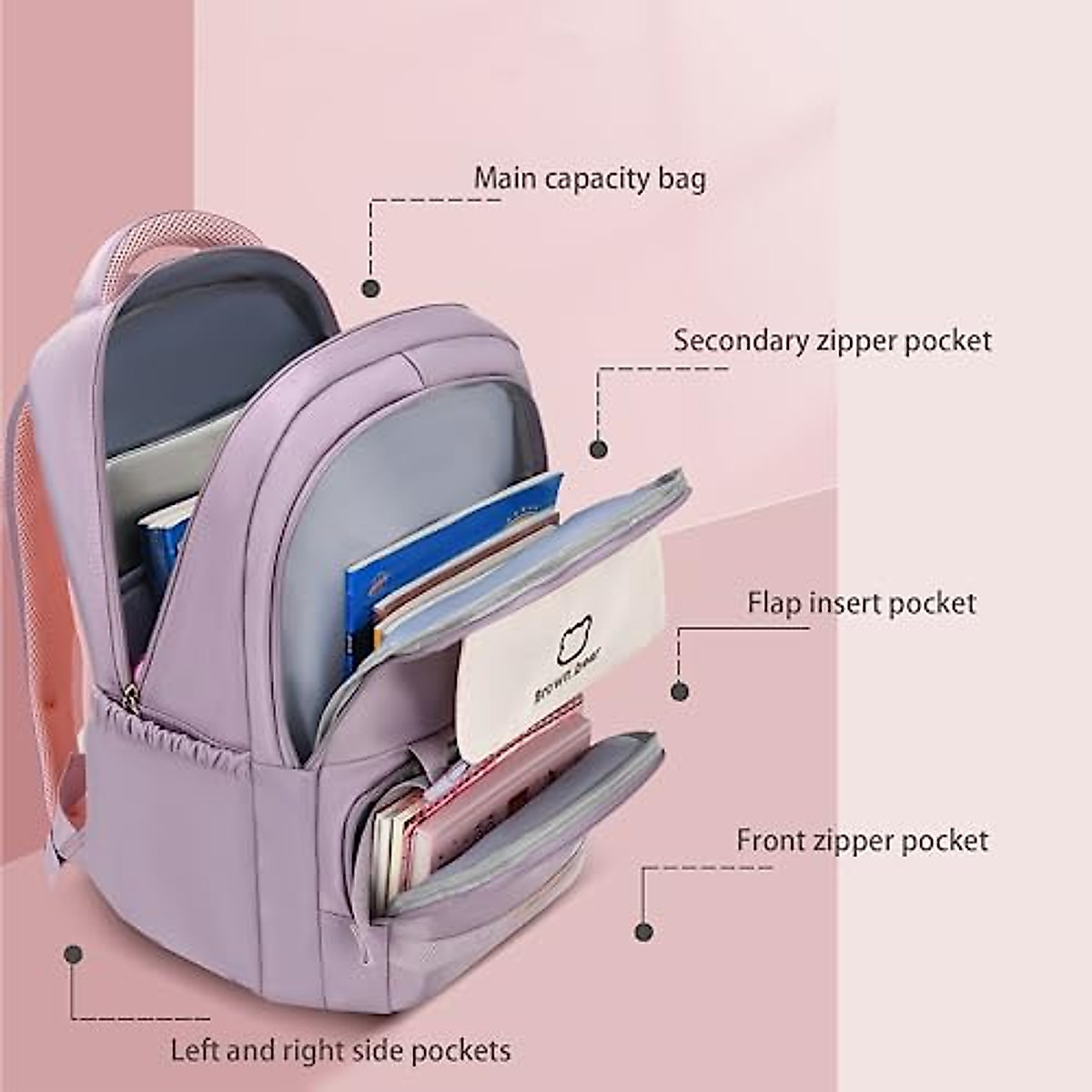 YJMKOI Aesthetic Black Backpacks for Girls, Kawaii Kids Bookbag,Large and Lightweight School Girls Backpack,Black