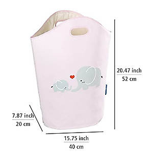 WENKO Kids Laundry Hamper, Baby Hamper for Nursery, Baby Basket for Dirty Clothes, Elephant Nursery Hamper, Toy Basket with Handles, Pink Laundry Bin, 15.7 x 20.5 x 7.9 inch