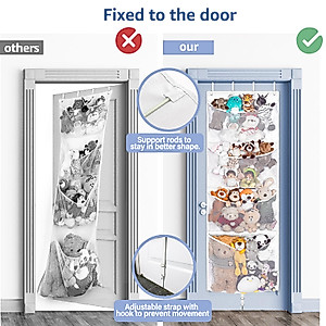 Woodoulogy Hanging Stuffed Animal Storage, Over Door Large Plush Toy Organizer with Metal Hook, Baby Accessory Holder Idea for Nursery, Doll & Bear Mesh Hammock Bag for Girl Boy Kid Room