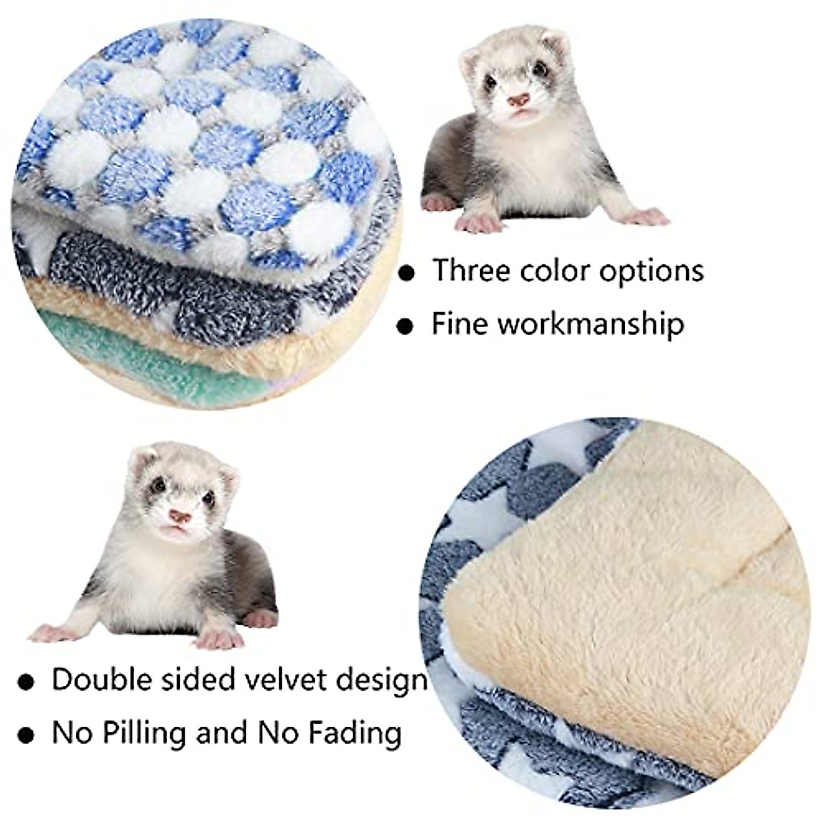 G YITENG 3 Pc Small Animal Plush Bed Mat,Warm Fluffy Kitten Puppy Blanket,Fleece Sleep Pad for Ferrets Hamster, Rabbit Bed Guinea Pig Bed (Large:19 x 12in, Set-G)