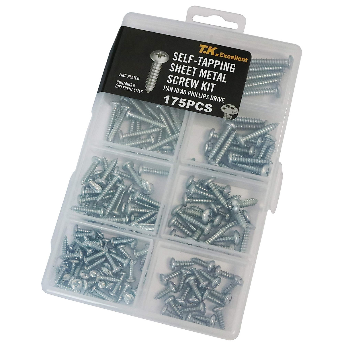 T.K.Excellent Self Tapping Screws Pan Head Phillips Drive Sheet Metal Screw Assortment Kit,175 Pieces