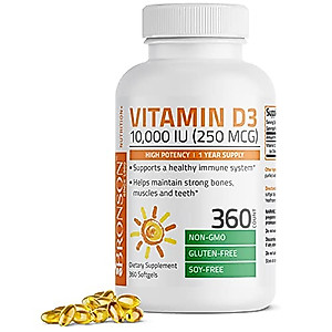 Bronson Vitamin D3 10,000 IU (250 mcg) High Potency - Supports Healthy Immune System, Strong Bones, Muscles & Teeth - Non GMO, 360 Softgels (1 Year Supply)