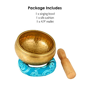 SATNAM 4'' Tibetan Meditation Yoga Singing Bowl Set Hand Hammered Singing Bowl With Mallet & Silk Cushion, For Meditation, Chakra Healing, Prayer, Yoga and Mindfulness