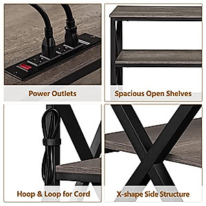 Yaheetech Industrial TV Stand with 3-Tier Storage Shelves, 55" TV Cabinet with Power Outlets for Living Room, Media Entertainment Center TV Console with Charging Station, Metal Frame, Taupe Wood