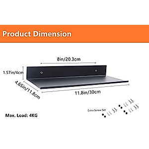 Z metnal Small Decor Shelves, Mini Floating Display Wall Shelf for Smart Speaker Collectables, Aluminum, Wall Mounted, Matt Black,12 x 5 inch, 2 Pack