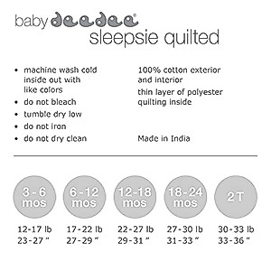 baby deedee Sleepsie Cotton Quilted Footie Pajama, Heather Gray/Mauve, 12-18 Months, (527)