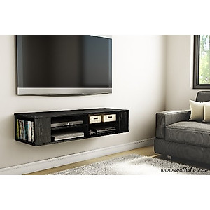 South Shore City Wall Mounted Media Audio/Video Console, Black Oak