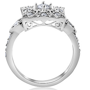 10k White Gold 1/2 Ct Round-Cut Natural Diamond Anniversary Ring Vintage Antique Accented Womens Square Framed Engagement Band