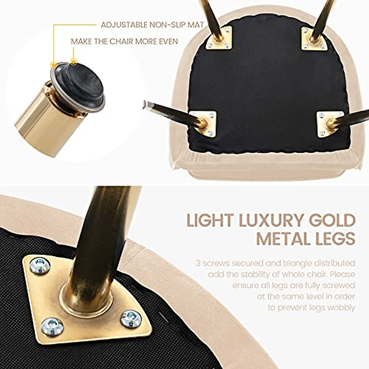 Gold Thumb Velvet Dinning Chair Set of 2 Mid-Back Accent Chair Modern Leisure Armchair with Gold Plating Legs Upholstered Living Room Chair (Beige-2PCS)