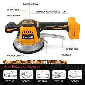 Tile Vibration Tool, Tile Vibration Leveling Machine for Universal 20V Battery Tile Vibration Installation Tool with 10 Speed, Suction Cup, Bubble Level, Tile Tools for Installation on Wall Floor Tile