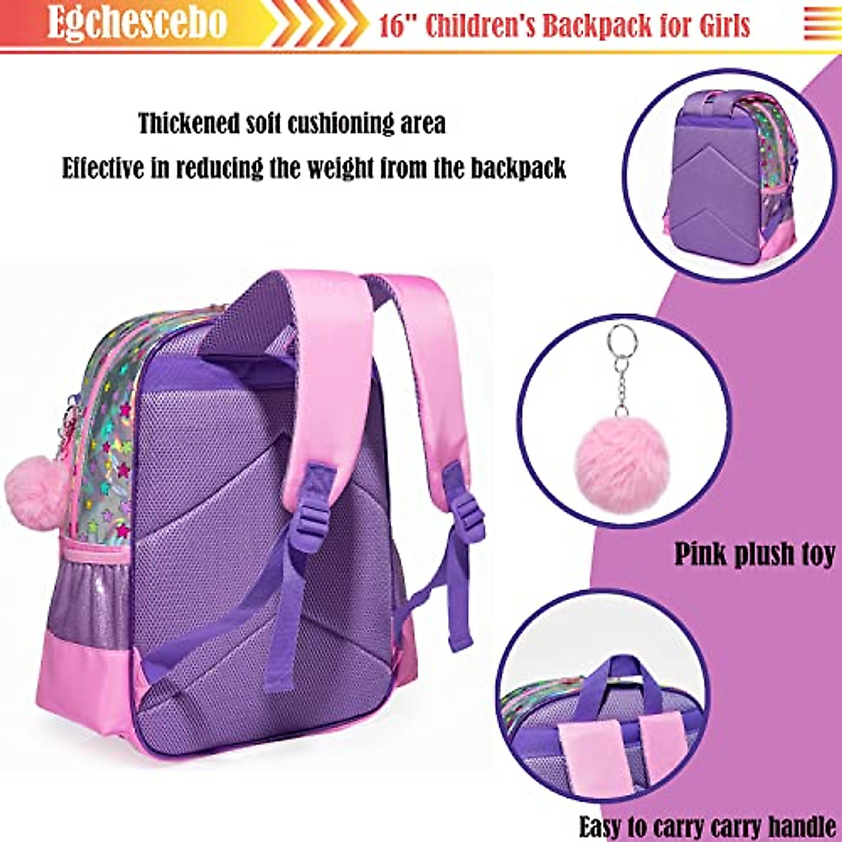Egchescebo Kids Girls Travel School Teen Girl Preschool Kid Clear 3Pcs Unicorn Braid Backpack with Plush Lunch Box Bags Kids' Backpacks for School Elementary Teenage Gifts Trendy Stuff Toddler Pink