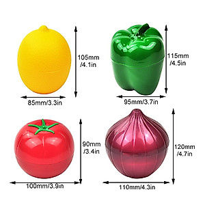 CALIDAKA 4PCS Fruit and Vegetable Shaped Food Saver Storage Containers Holder Refrigerator Vegetable Crisper,Onion Garlic Lemon Avocado Storage Keeper Holder for Fridge, as picture show