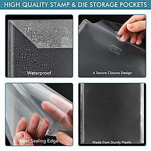 Briartw 20 Storage Envelopes Hook and Loop Closure,7x5" Resealable Plastic Envelopes Pockets for Cutting Dies Stencil Crafts Organizer Holder,Clear Storage Bag for Clear Stamp,Die Cuts,Photos