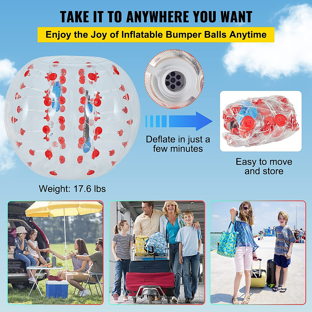 Happybuy Inflatable Bumper Ball 4 FT / 1.2M Diameter, Bubble Soccer, Blow It Up in 5 Min, Inflatable Zorb Ball for Adults or Children