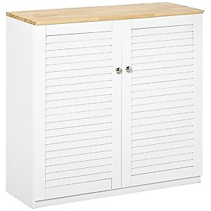 HOMCOM Sideboard Buffet Cabinet, Kitchen Cabinet, Coffee Bar Cabinet with Double Louvered Doors and Adjustable Shelf for Living Room, Hallway, White