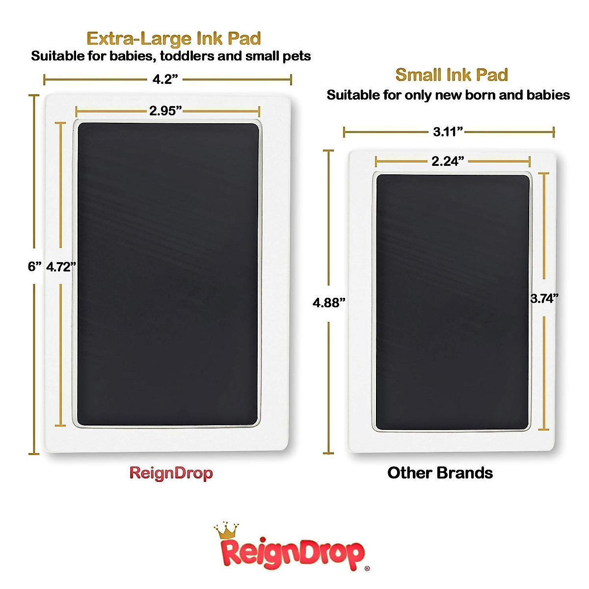 Inkless Large Clean Touch Ink Pad Kit for Baby Footprint, Handprint & Pet Paw Print - No Ink Mess, Clear Print, Smudge Resistant, Long Lasting, Baby Safe, Includes 2 Cardstock(Clean-Touch - Black)