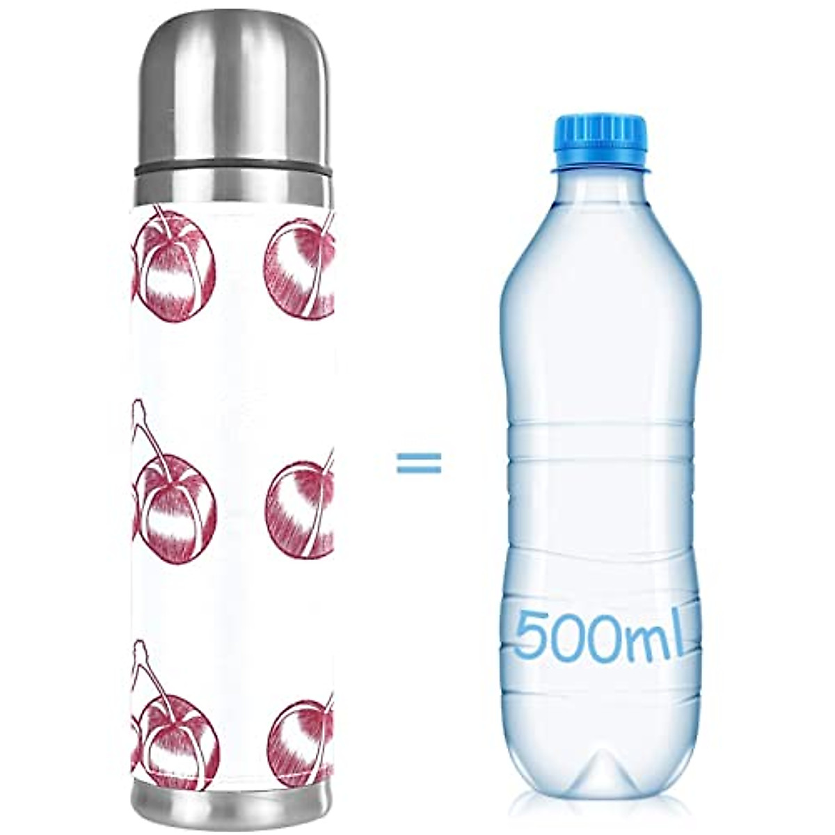 Stainless Steel Leather Vacuum Insulated Mug Cherries Thermos Water Bottle for Hot and Cold Drinks Kids Adults 16 Oz