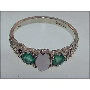 LetsBuyGold 925 Sterling Silver Natural Opal and Emerald Womens Promise Ring - Size 5.5