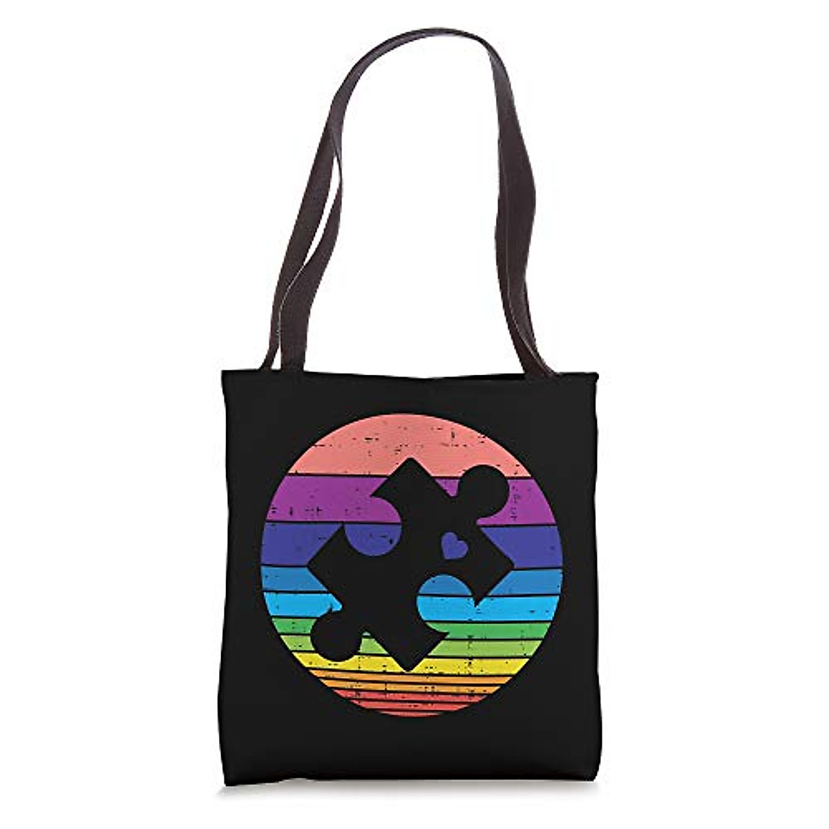 Retro Puzzle Heart Autism Awareness Men Women Kids Teacher Tote Bag