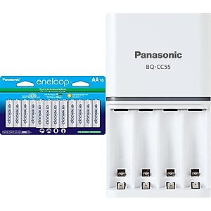 Eneloop Panasonic BK-3MCCA16FA AA 2100 Cycle Ni-MH Pre-Charged Rechargeable Batteries & BQ-CC55SBA Advanced Individual Battery 3 Hour Quick Charger with 4 LED Charge Indicator Lights, White