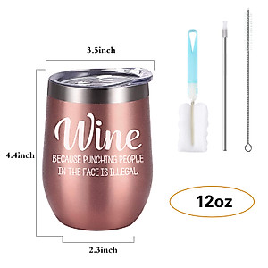 GINGPROUS Wine Tumbler for Women, Stainless Steel Wine Tumbler with Lid and Straw, Funny Insulated Wine Tumbler Idea for Mom Friends Wife Nurse Coworker Aunt Teacher (12 Oz, Rose Gold)