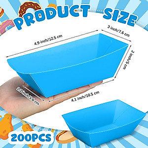 Uiifan 200 Pcs Paper Food Boats Disposable Paper Food Tray Nacho Fast Food Baskets Grease Resistant Disposable Serving Tray Cardboard Hot Dog Holder for Burgers Fries Sandwiches Picnic Party (Blue)