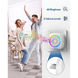 TECKNET Wireless Doorbell, Plug and Play, IP66 Waterproof Doorbell with RGB Light, 1300ft Door bell Kit, 60 Chimes & 5 Level Volume, 4.5 Years Using Time Cordless Doorbell for Classroom, Home