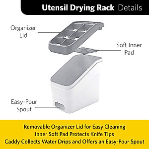Glad Utensil Drying Rack for Kitchen Counter | Silverware Holder and Cutlery Drainer | Sink Organizer Caddy with 6 Compartments and 3 Knife Slots | Dish Washing Tools