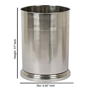 nu steel DR8H Dual Ridge Collection Wastebasket Small Round Vintage Trash Can for Bathroom, Bedroom, Dorm, College, Office, 8.2" x 11" x 8.2", Brushed Pewter Finish, Under 5 Gallons